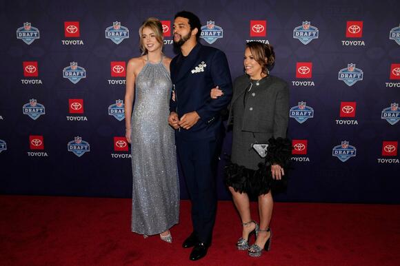 Caleb Williams arrives at 2024 NFL Draft with girlfriend Alina Thyregod ...