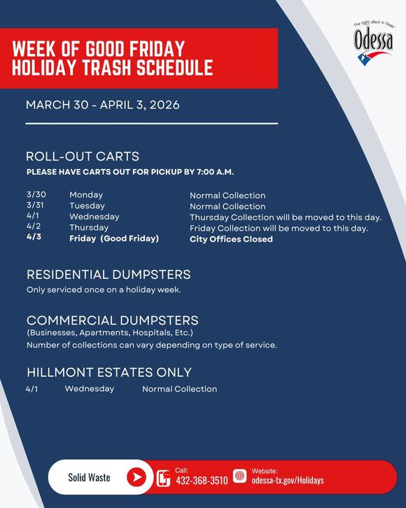 Odessa Trash Pickup Schedule Adjusted This Week - NewsBreak