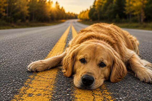 Injured Dog Chained and Lying on Road Looks Up At Rescuer in Gratitude ...