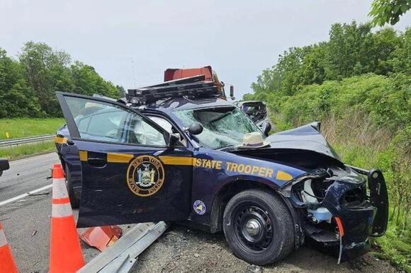 Semi-truck plows into patrol car, sending New York state trooper flying ...