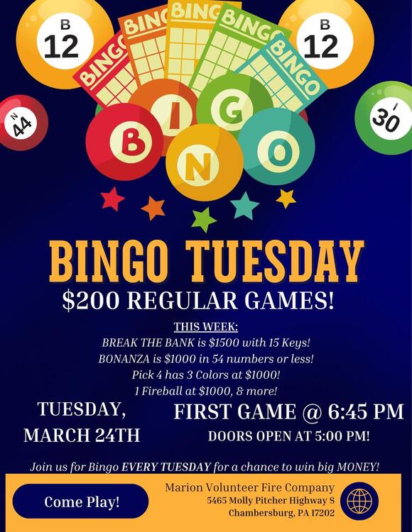 Weekly Tuesday Night Bingo at Marion Fire Co. - NewsBreak