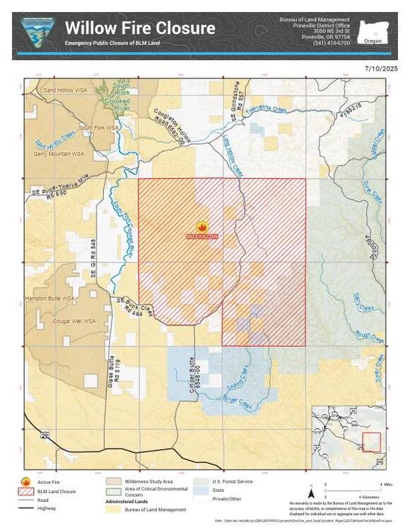 Willow Fire tops 4,417 acres, now 75% contained; BLM issues area ...