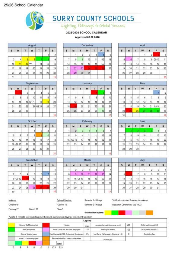 Surry County Schools posts 2025-2026 calendar update - NewsBreak