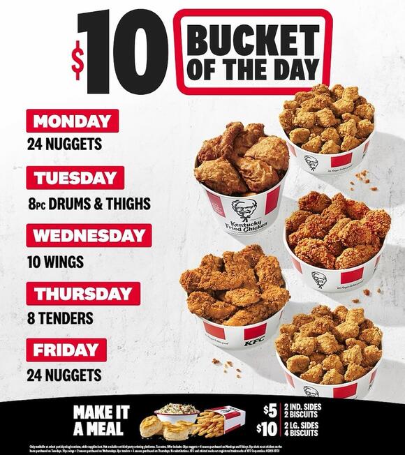 KFC’s New $10 Deal Gets You a Bucket of Chicken Every Weekday - NewsBreak