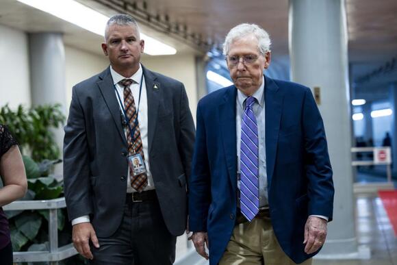 Sen. Mitch McConnell falls on his way to vote in the Senate - NewsBreak