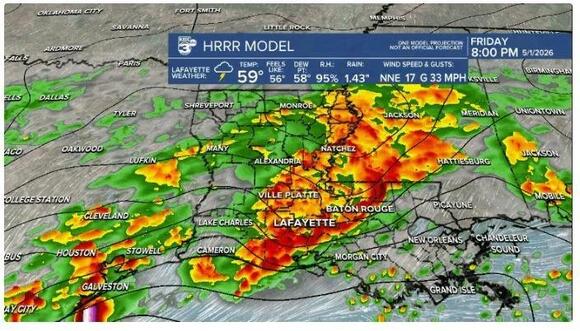 Forecast Model Suggests Timing on Acadiana Storms Today - NewsBreak
