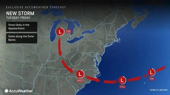 Clipper storm to spread a quick burst of snow from early to midweek