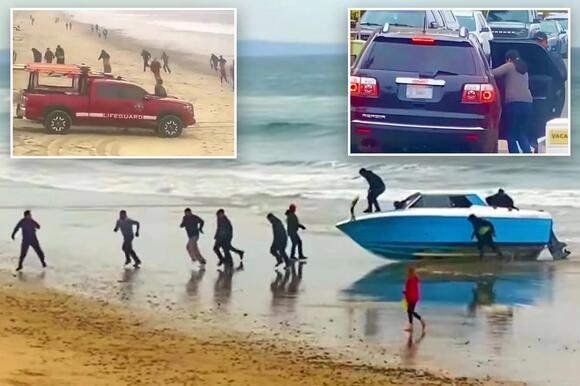 Dozens of migrants rush past shocked California beachgoers after ...