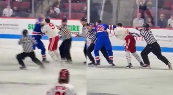 Rare College Hockey Fight Breaks Out As Superstar NHL Draft Pick Drops ...