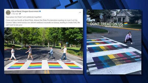 City of Bend’s new Pride Month crosswalk defaced with tire marks by vandals