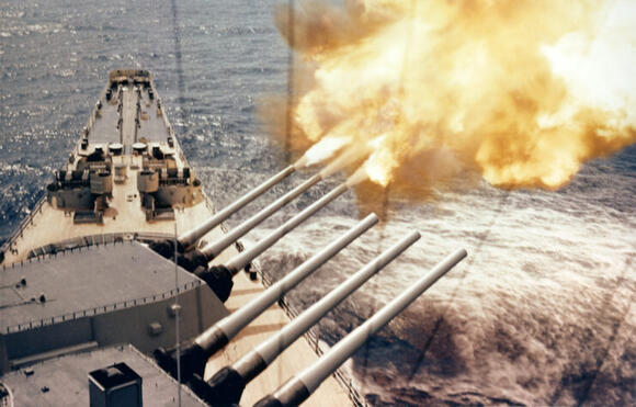 The USS Wisconsin (BB-64) lost her temper during the Korean War and ...