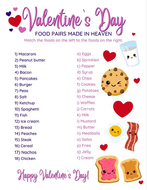 Free Valentines Day Food Pair Game Printable - NewsBreak