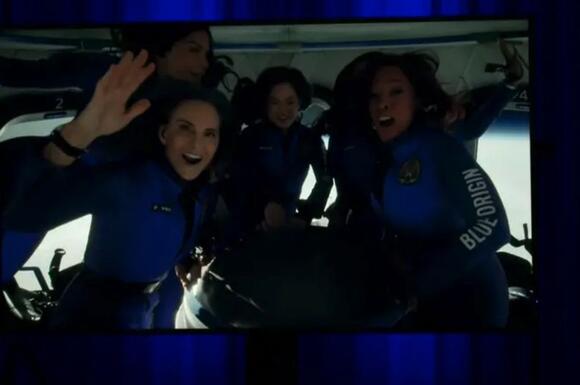 Pictures inside Blue Origin rocket ship show all-female crew taking in ...