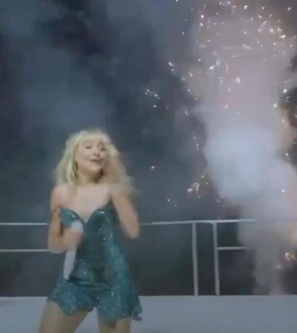 Sabrina Carpenter runs screaming off stage after close call with ...