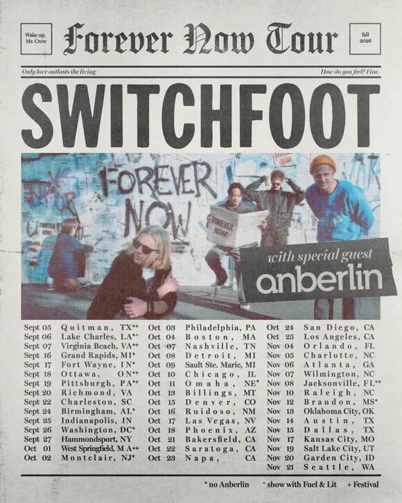 Switchfoot Announce 2026 “Forever Now Tour” with Anberlin - NewsBreak