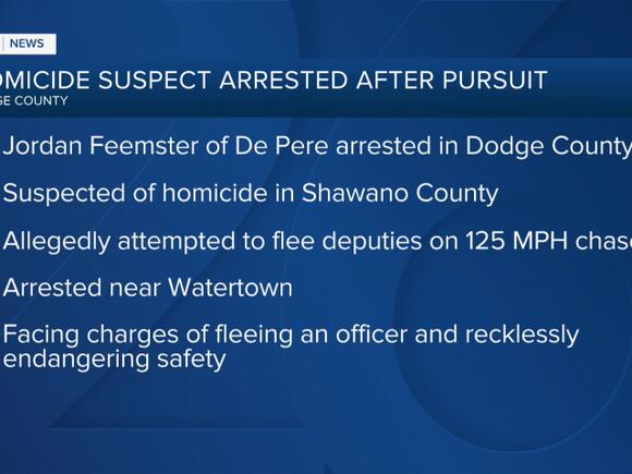 De Pere homicide suspect arrested in Dodge County following high-speed ...