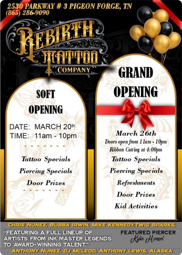Rebirth Tattoo Company Opens March 26 in Pigeon Forge - NewsBreak