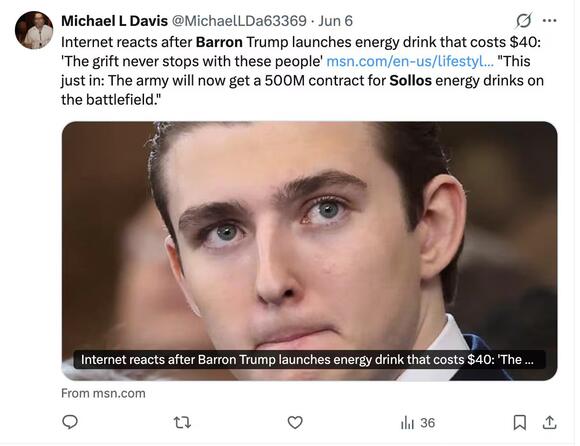 Barron Trump Hit With Backlash Over His Pricey Energy Drink - NewsBreak