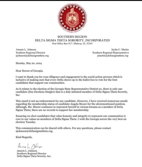 Delta Sigma Theta: ‘No Records’ Of Georgia State Rep. Angela Moore ...