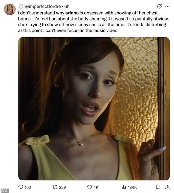 Ariana Grande sparks concern with visible chest bones in new music ...