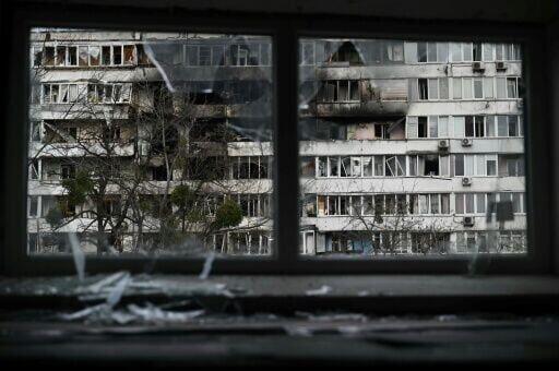 Damaged residential buildings can be seen in Kyiv after a fresh ...
