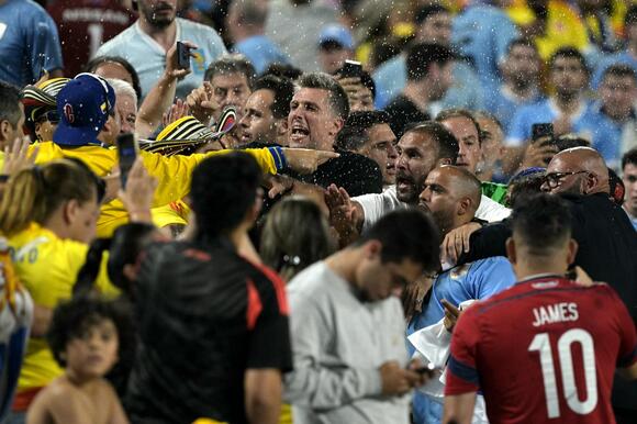 Uruguay players brawl with Colombia fans in stands in ugly Copa America ...