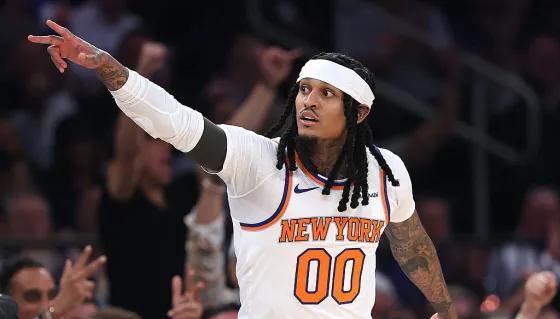 Jordan Clarkson Rocks A Custom Who Decides War Knicks Jacket To The NBA ...