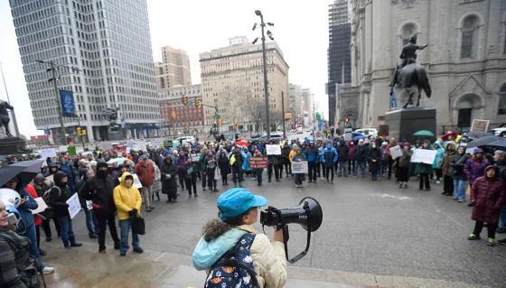 Anti-ICE Protesters Rally at Philly City Hall on Snow Day - NewsBreak