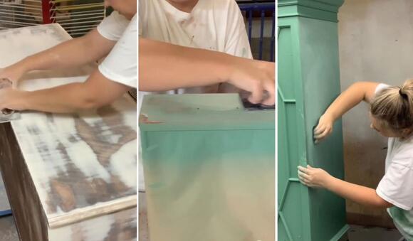 She Painted an Old China Cabinet Green and Made the Wood Shine Like ...