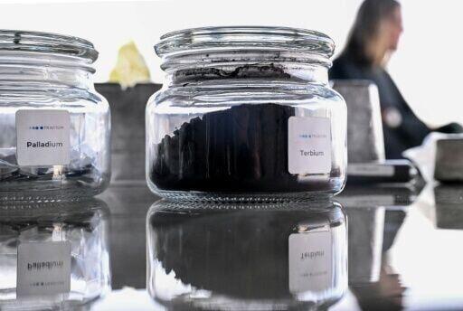 Glass jars containing rare earth metals Palladium and Terbium at the ...