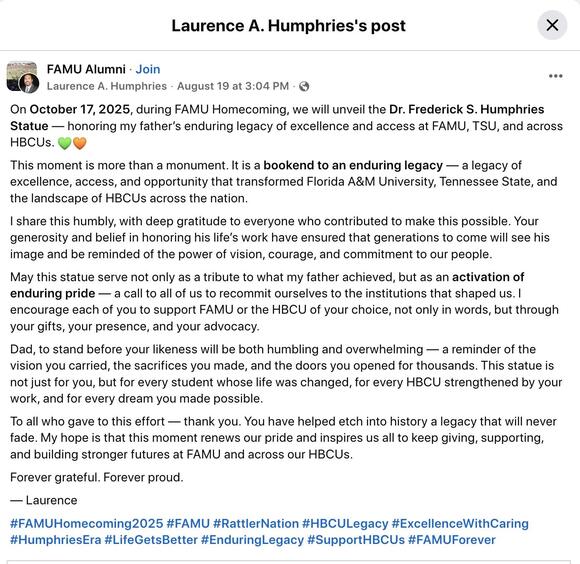 FAMU To Honor Former President Frederick S. Humphries With Statue ...