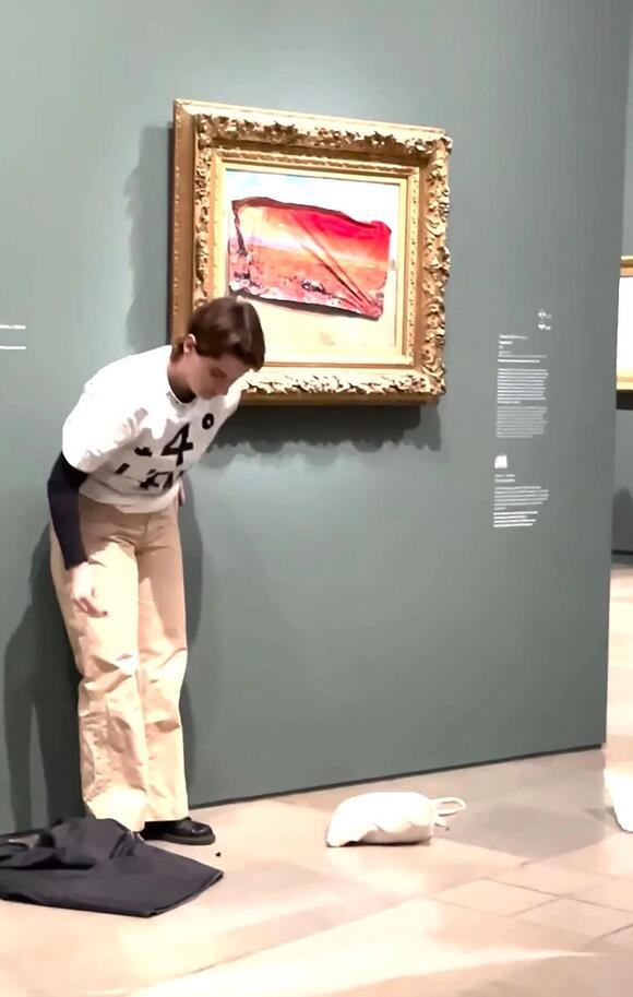 Climate activist arrested for slapping apocalyptic sticker over Monet ...