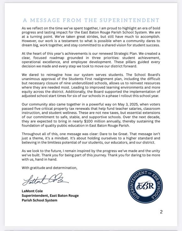 EBR Schools sees historic score as superintendent shares outlook for ...