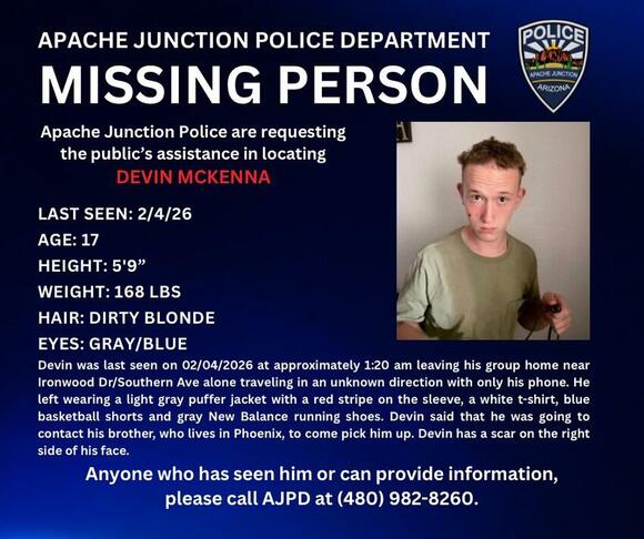 Devin McKenna, 17, missing from Apache Junction, police say - NewsBreak