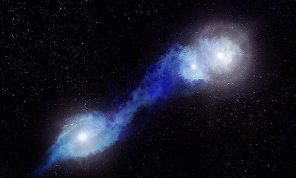 NRAO sees first known triple-galaxy merger, each having its own active ...