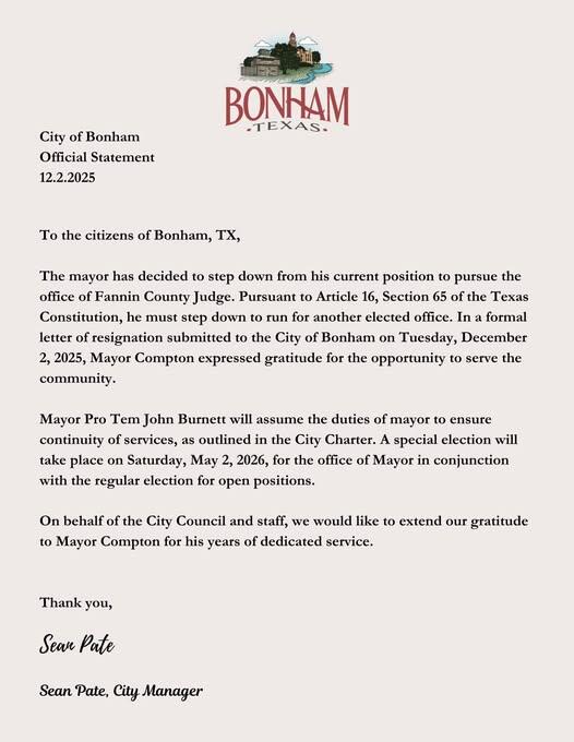 Bonham Mayor To Run For Fannin County Judge - NewsBreak