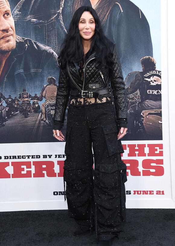 Cher, 78, Rocks Bedazzled Pants And A Leather Jacket At 'The Bikeriders ...
