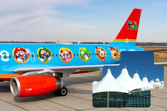 Super Mario Bros Jet Arrives at Denver International Airport - NewsBreak