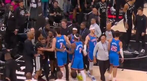 Wild Scuffle Erupts Between Thunder & Spurs After Heated Ajay Mitchell ...