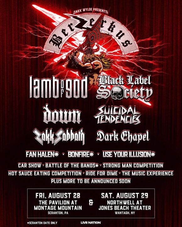 Zakk Wylde Books 2-Date 2026 Berzerkus Festival With Lamb of God + More ...