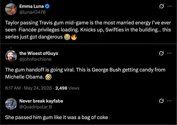 NBA Fans Lose It As Taylor Swift Caught Passing Gum to Travis Kelce ...