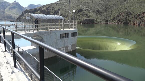 A mesmerizing sight: The ring gate spillway is open on the Owyhee Dam