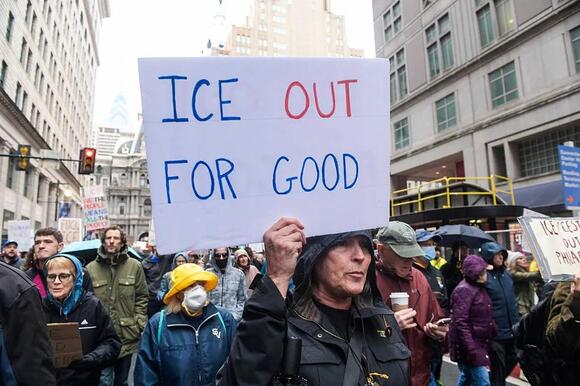 Anti-ICE Protesters Rally at Philly City Hall on Snow Day - NewsBreak