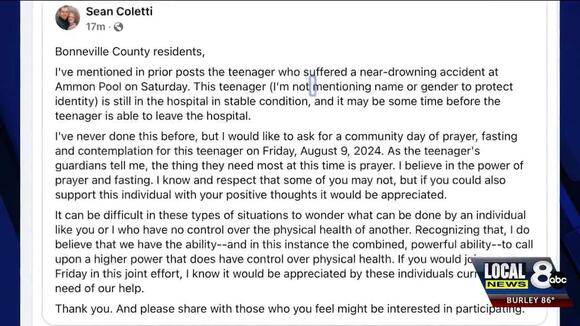 Ammon Mayor asks community to support near-drowning victim - NewsBreak
