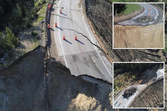 Crazy photos show ‘catastrophic collapse’ of major road near ...