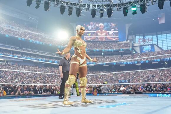 WWE star Jade Cargill suffers wardrobe malfunction at WrestleMania as she is forced to adjust ...