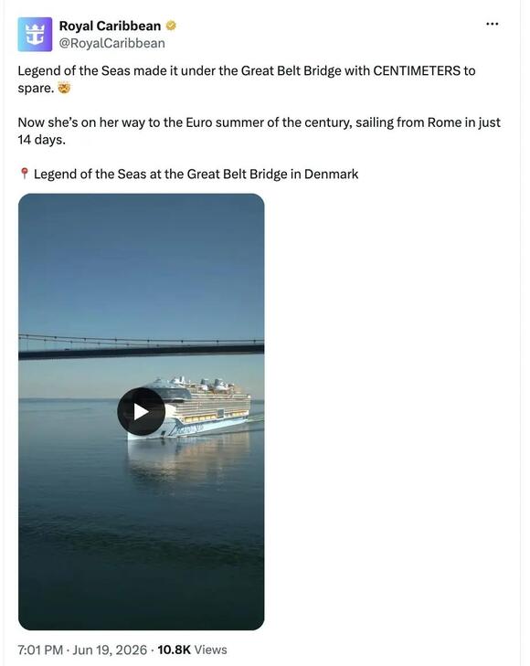 Video shows new Royal Caribbean cruise ship barely squeezing under ...