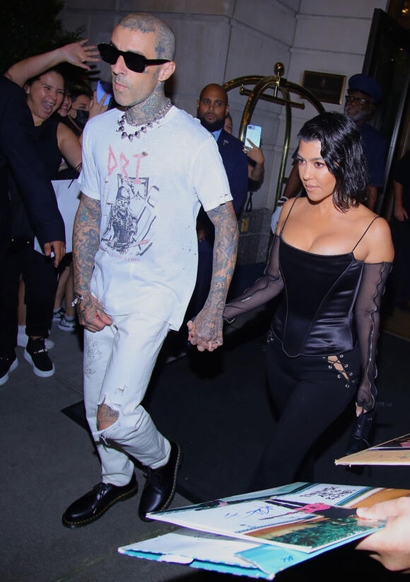 Kourtney Kardashian Wears Low Cut Velvet Top As She Holds Hands With ...