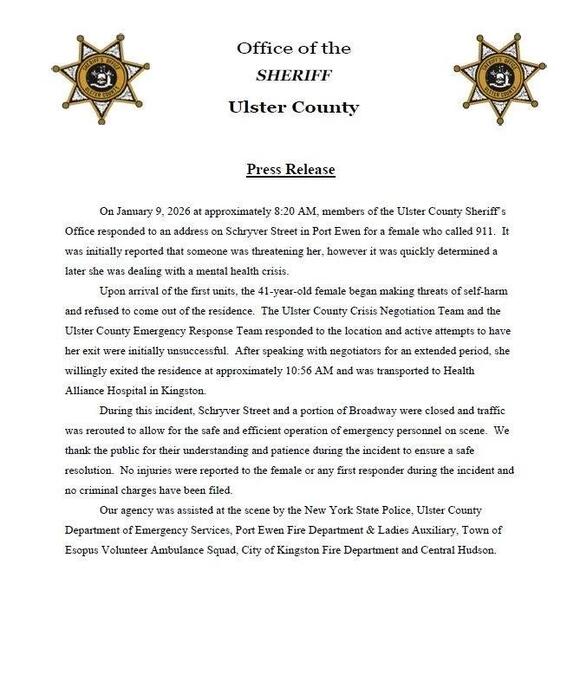 Mental Health Crisis Event Draws Emergency Response in Port Ewen ...