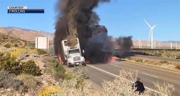 Semi truck catches on fire on Interstate 8 near Ocotillo